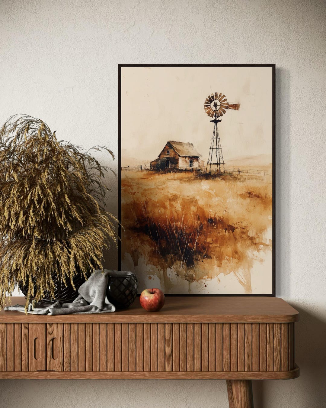 Farmhouse and Windmill Wall Art – Rustic Country Wall Print for Cabin ...