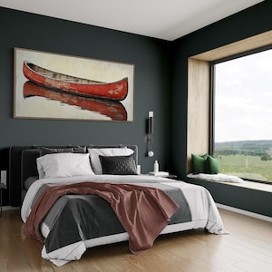 Vintage Red Canoe Art - Rustic Wall Decor Print, Perfect Nautical Decor ...