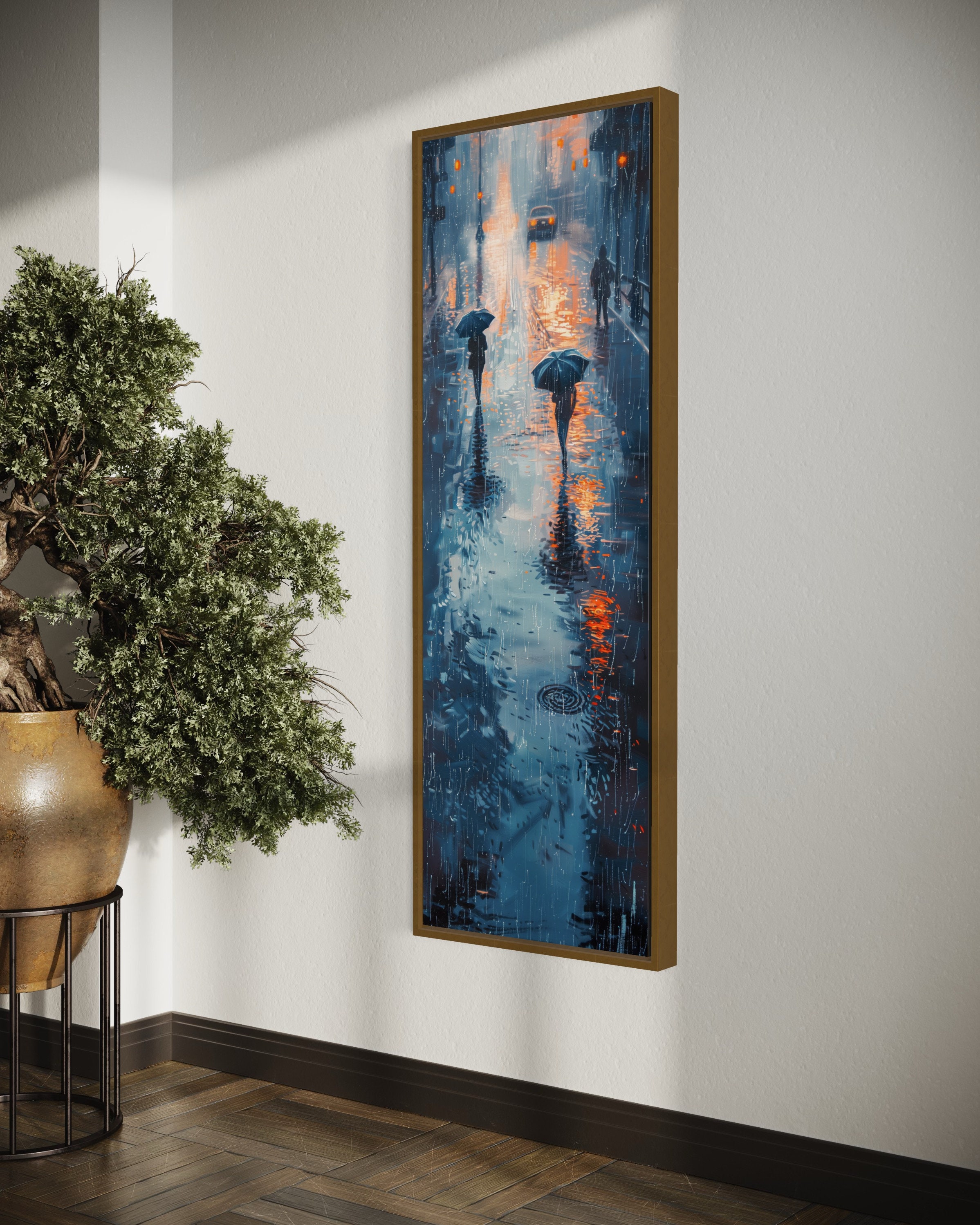 Rainy Cityscape Vertical Urban Rain Wall Art Print, Narrow Wall Art ...