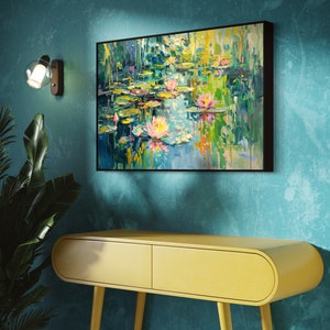 Impressionist Water Lily Art - Modern Vibrant Lake House Wall Art ...
