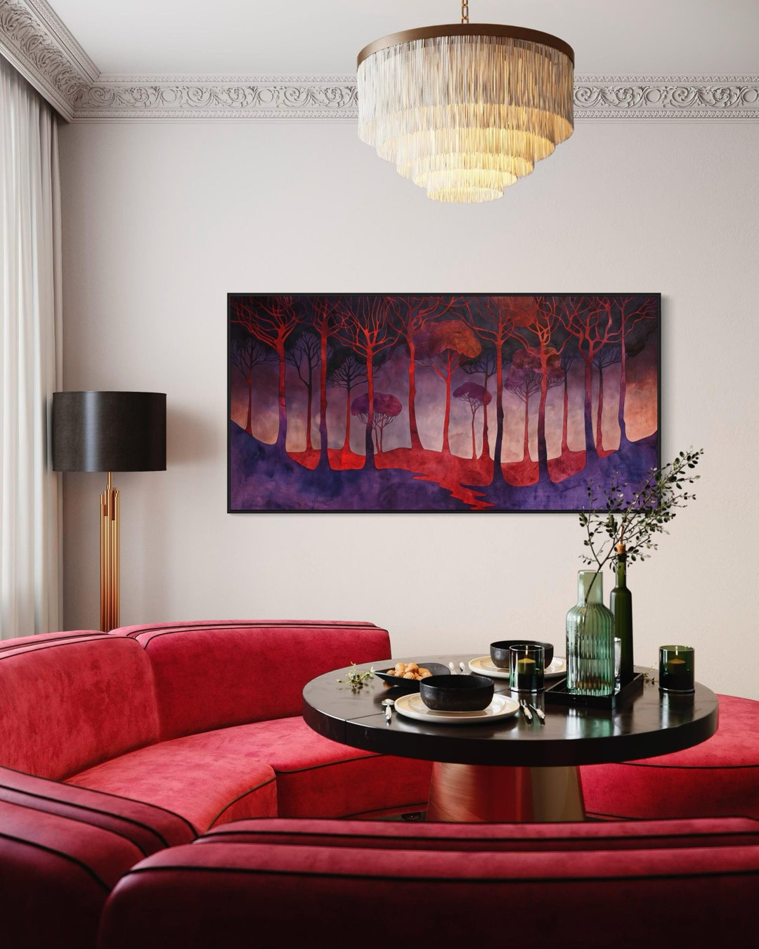 Roter Baumwald Print - Mystische Landschaft in der Dämmerung - Etsy.de
