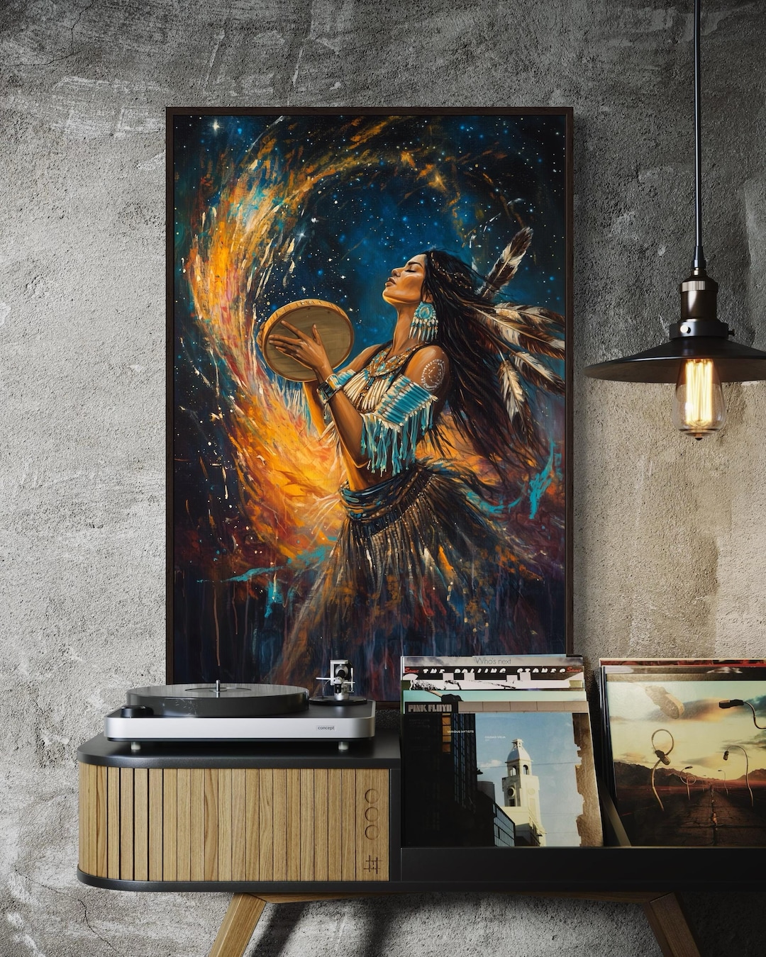 Native American Spirit Art - Tribal Woman Print With Drum and Feathers ...