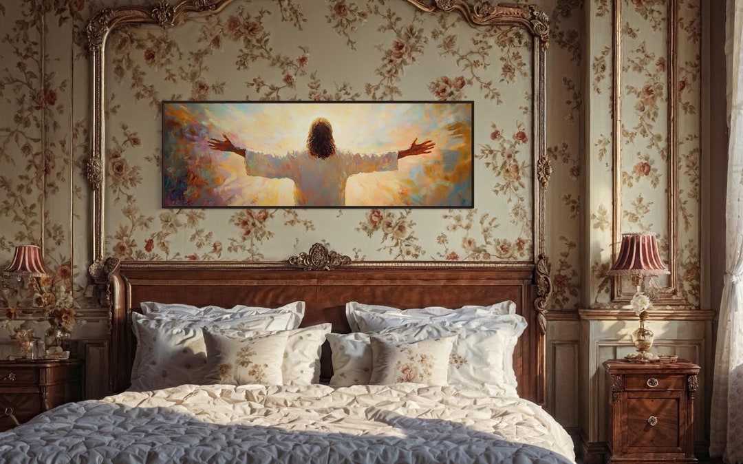 Jesus Open Arms Canvas - Panoramic Spiritual Wall Art With Divine Light ...
