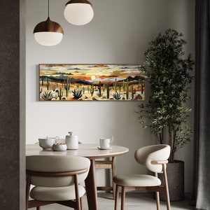 Boho Desert Sunset - Panoramic Cactus Landscape Print, Colorful Boho ...