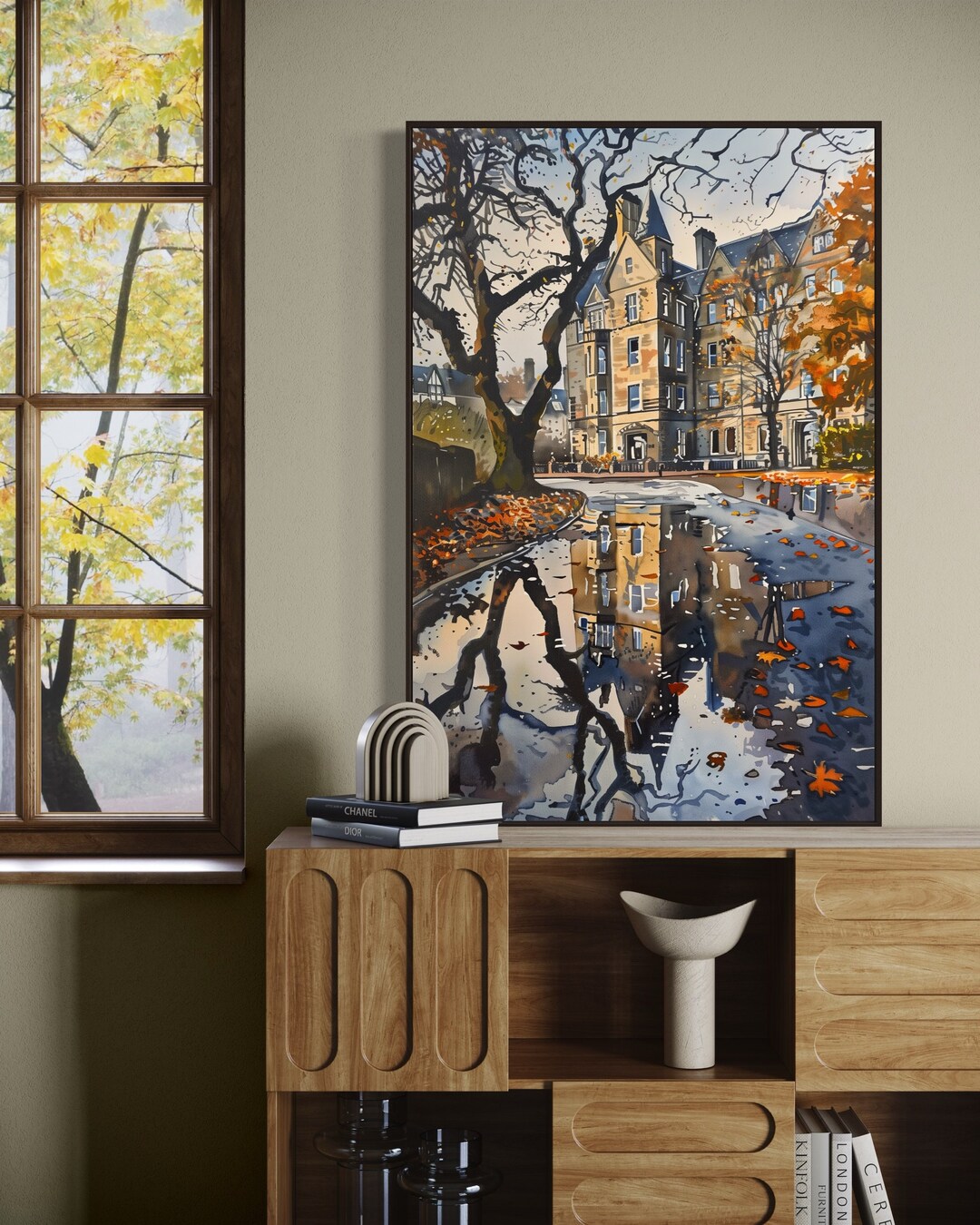 Moody Edinburgh PRINT - Rain Wall Art With Autumn Leaves Print, Water ...