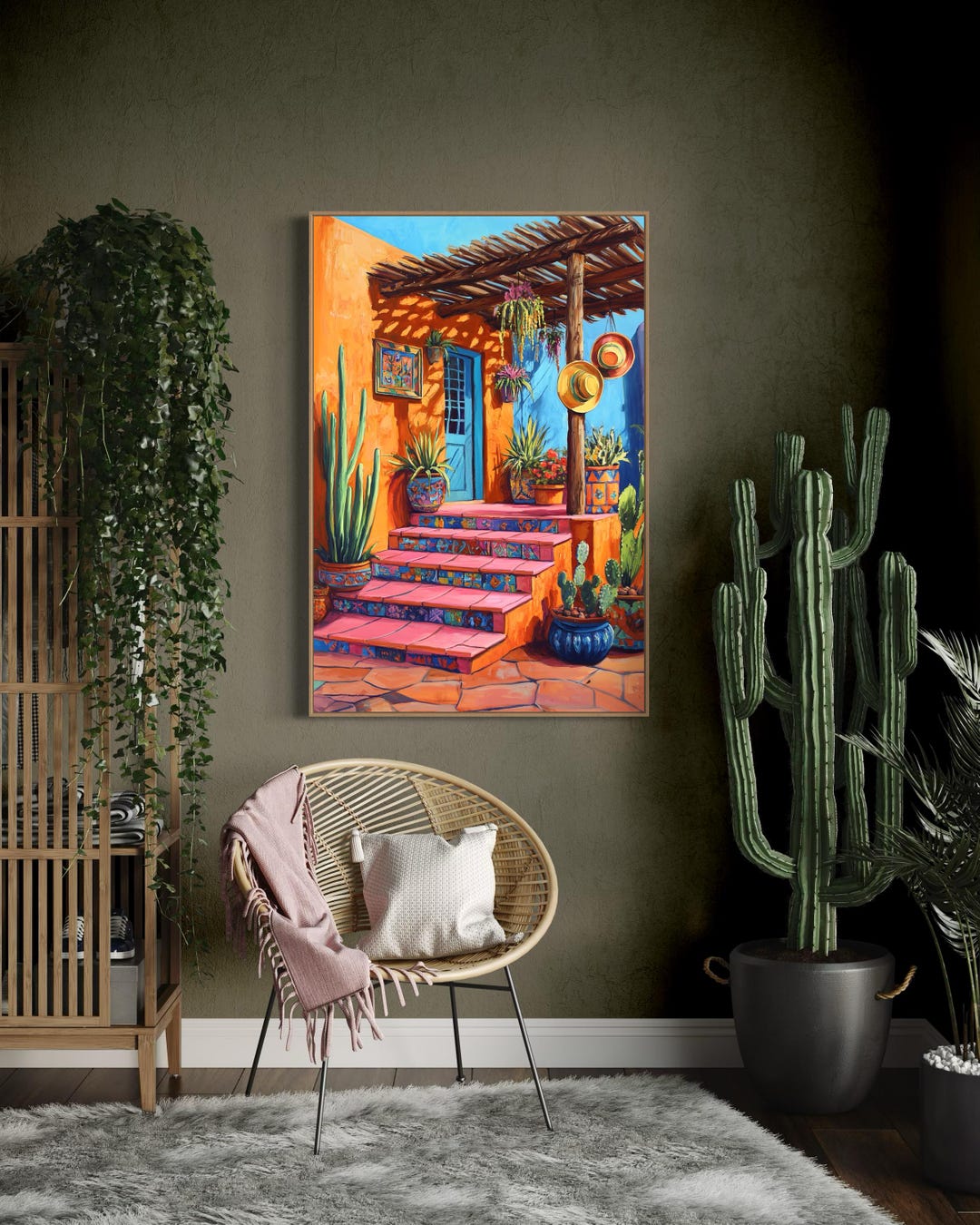 Mexican Tile Patio Art Print – Colorful Southwest Adobe Wall Decor ...