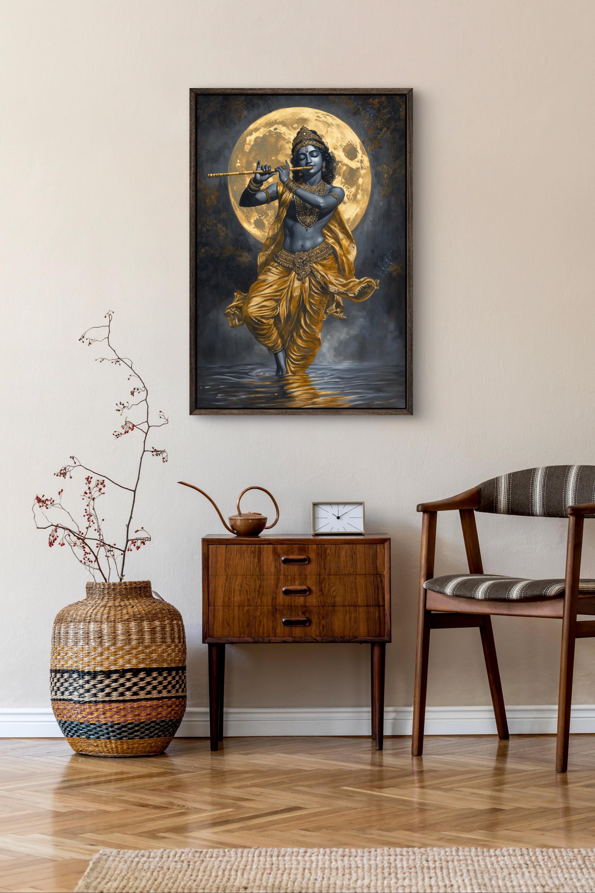 Meditative Lord Krishna With Flute - Spiritual Poster of Hindu God for ...