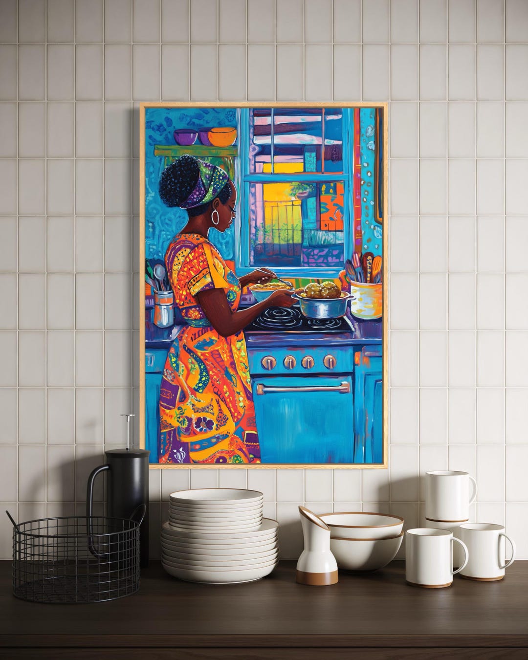 Colorful Kitchen Art Print – Blue & Orange Afrocentric Home Decor ...