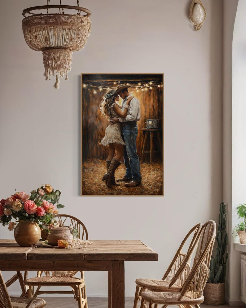 Rustic Country Couple Dancing Art Print - Romantic Barn Scene Wall ...