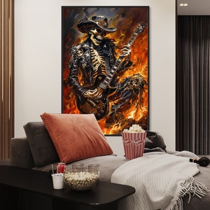 Rock Legend - Skeleton Guitarist Painting Print, Gothic Rock N Roll ...