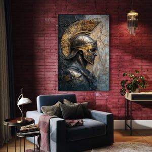 Spartan Warrior Wall Art - Bold Greek Mythology Canvas Print With Gold ...
