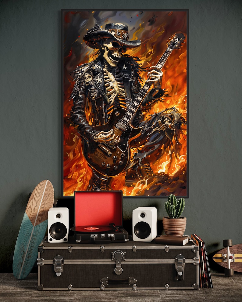 Rock Legend - Skeleton Guitarist Painting Print, Gothic Rock N Roll ...