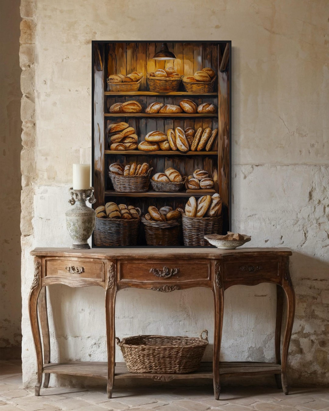 Rustic Bakery Wall Art - French Country Kitchen Canvas, Cozy Bread ...