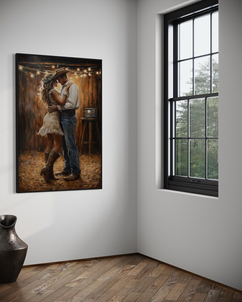 Rustic Country Couple Dancing Art Print - Romantic Barn Scene Wall ...
