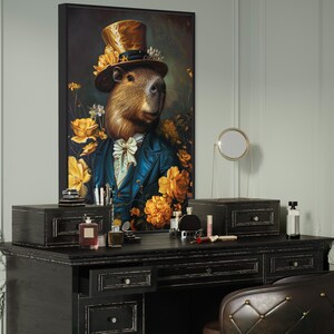 Gentleman Capybara - Victorian Artwork With Dark Floral Print ...