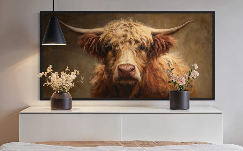 Highland Cow Art Print – Shaggy Rustic Farmhouse Wall Decor, Western ...