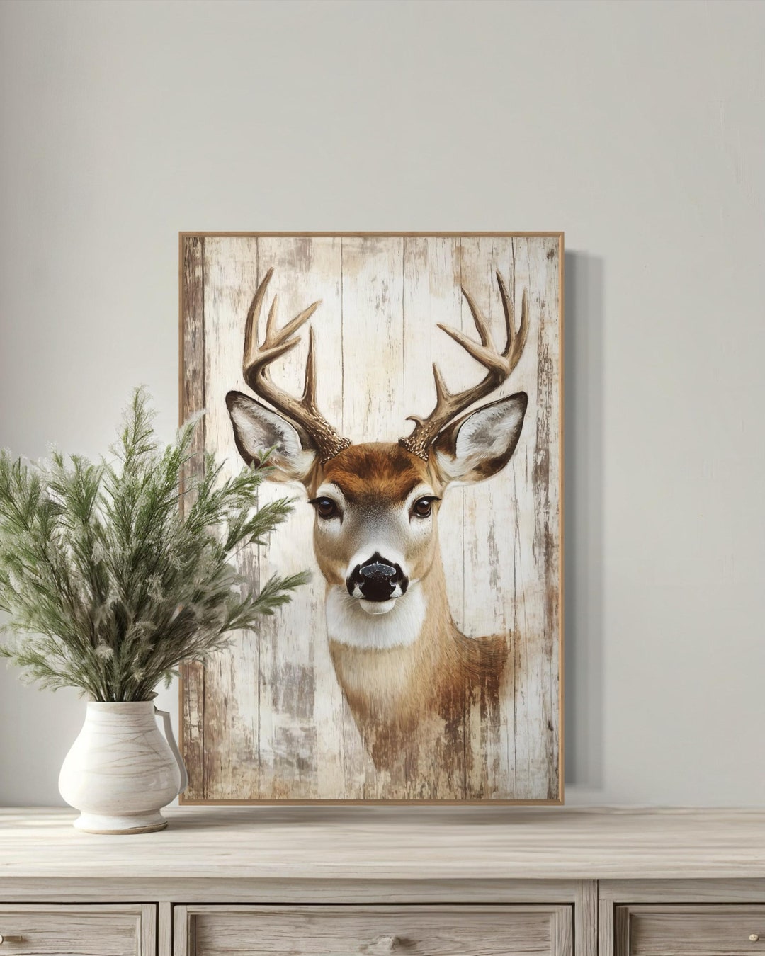 Rustic Deer Wall Art - White-tailed Deer Canvas, Farmhouse Animal Decor ...