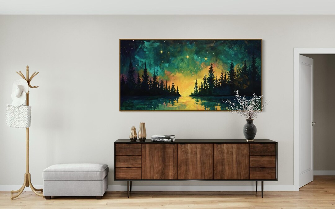 Starry Night Pine Tree Art - Colorful Forest Painting Print With ...