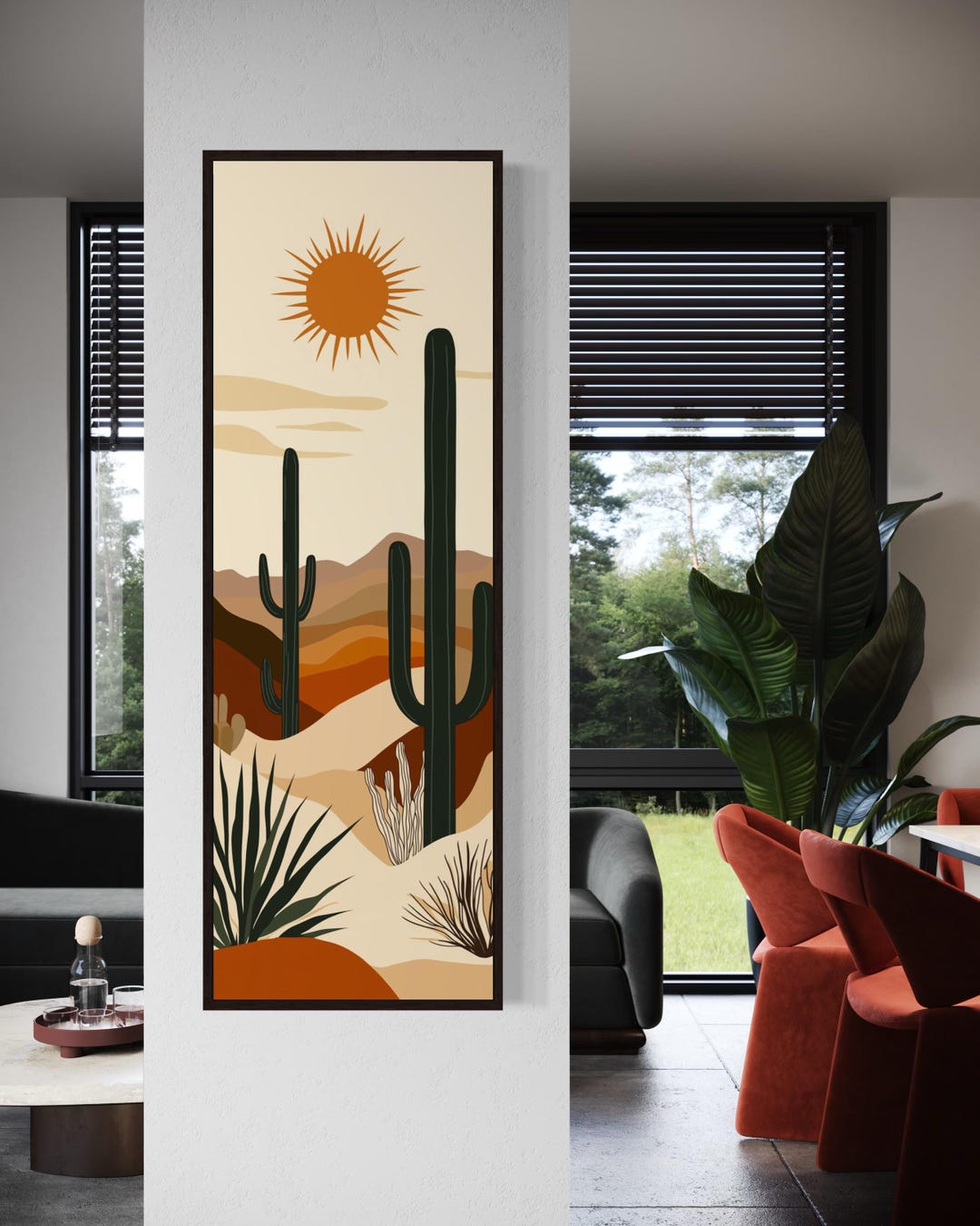 Boho Desert Sun Canvas – Cactus Landscape, Southwest Wall Art, Earth ...