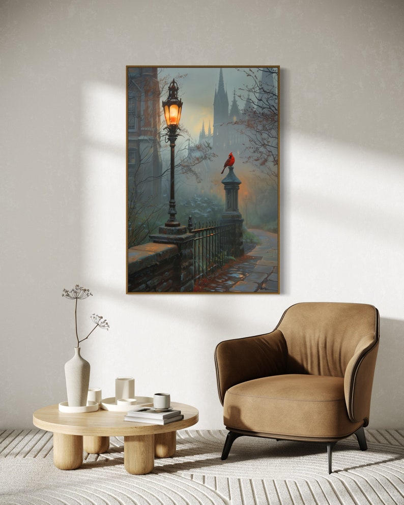Enchanted Twilight: Gothic Cathedral and Red Cardinal Bird Art Print ...