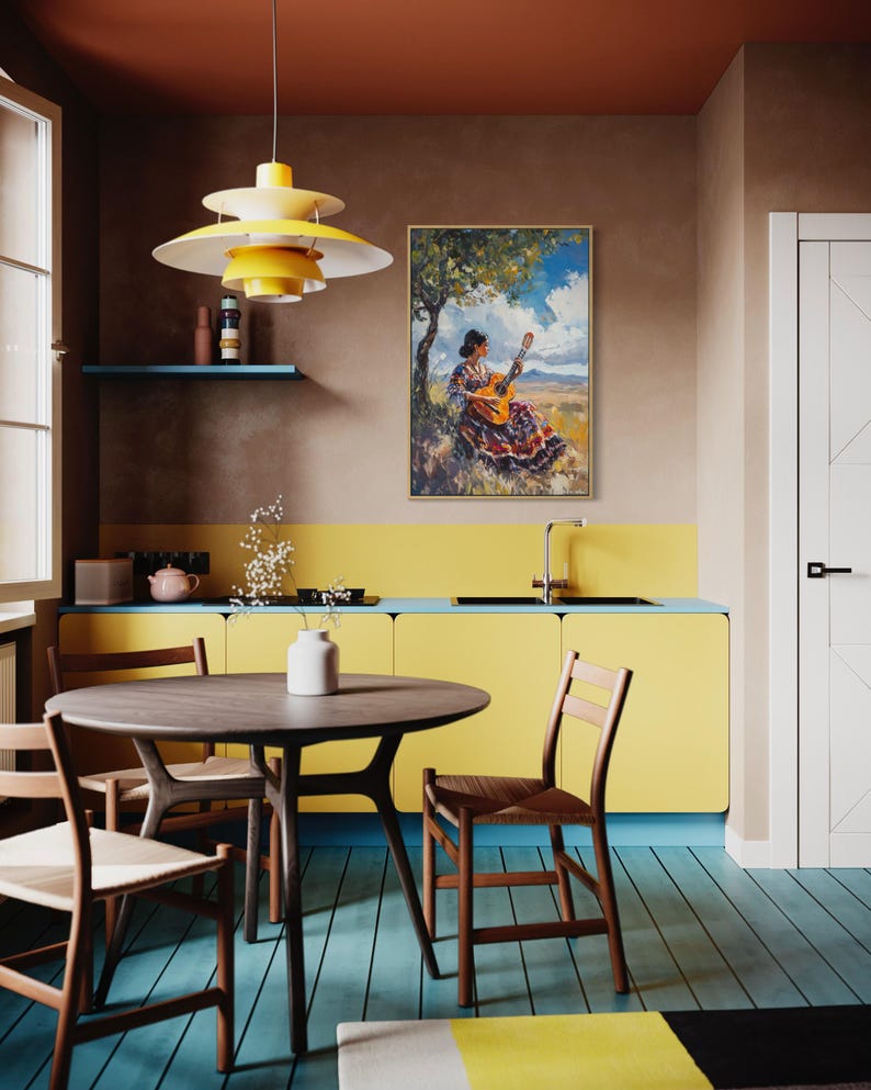 Mexican Woman Guitar Art – Folk Music Wall Art, Bohemian Cultural ...