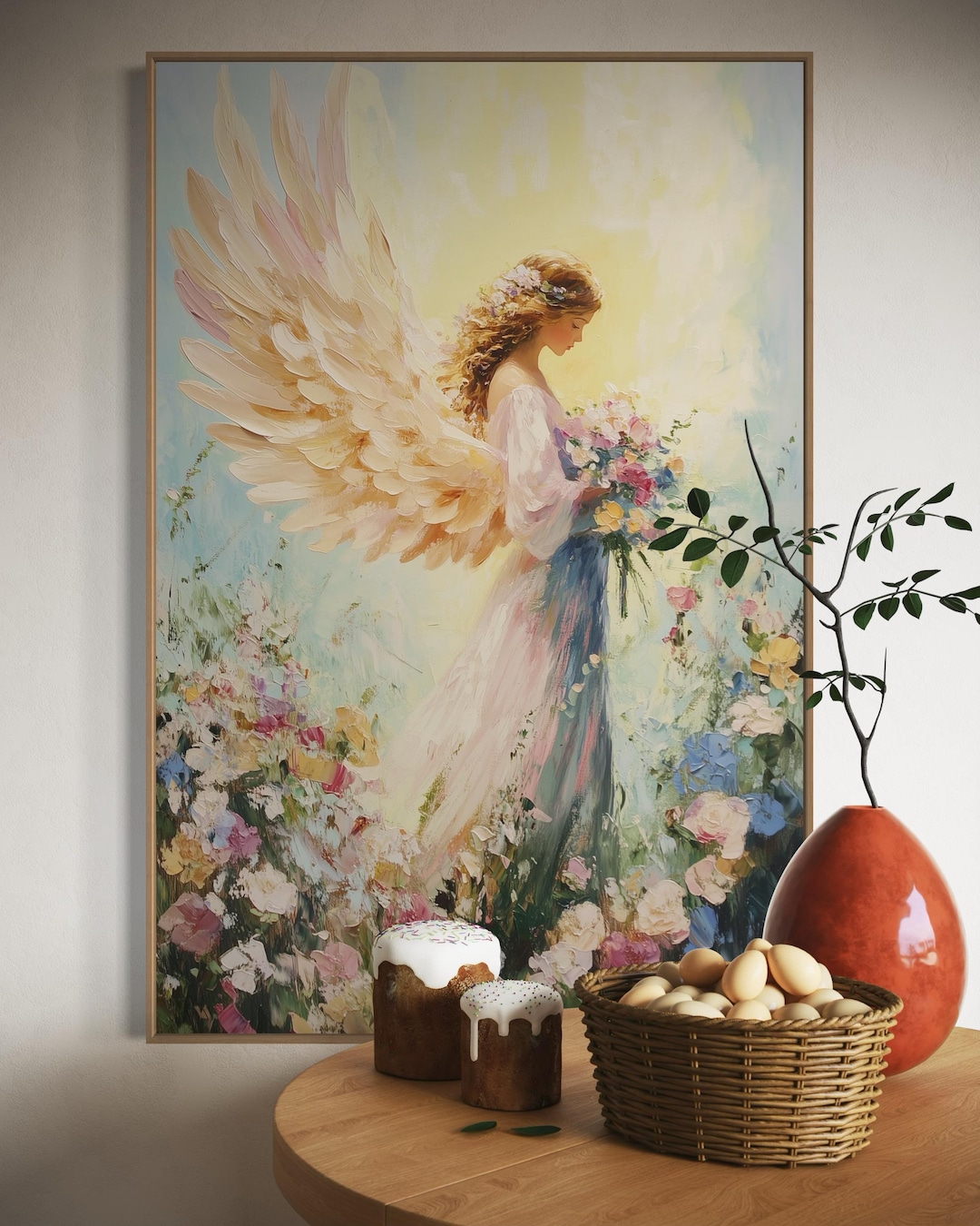 Floral Angel Wall Art - Serene Guardian Angel Print With Wings, Divine ...
