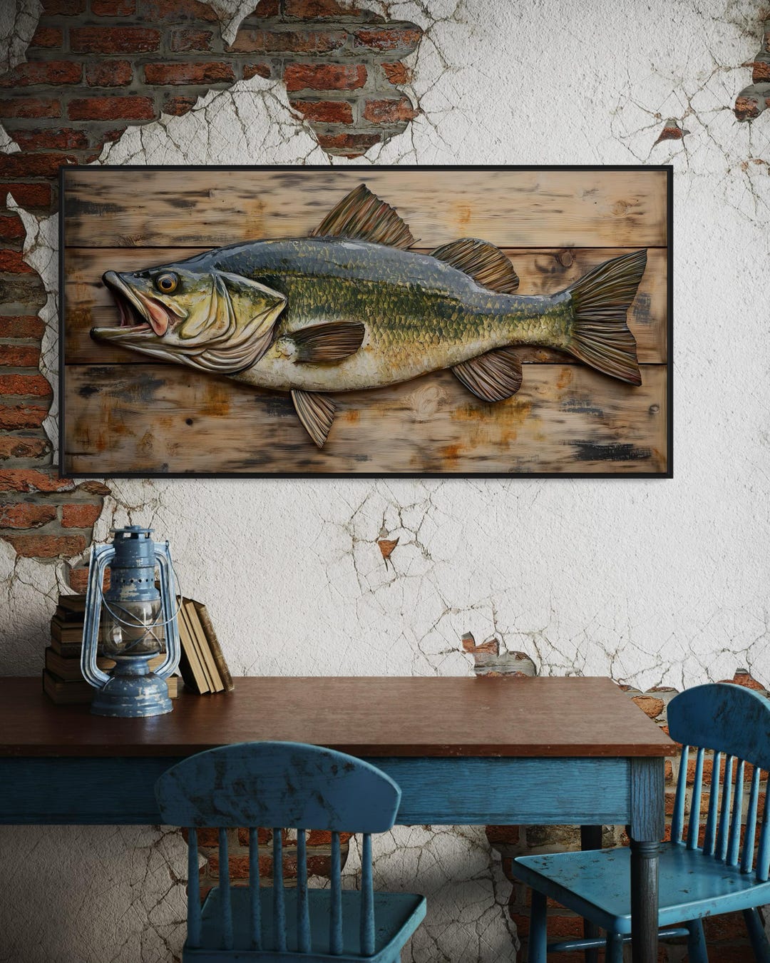 Bass Wall Art Print – Largemouth Bass Painting, Rustic Fishing Decor ...