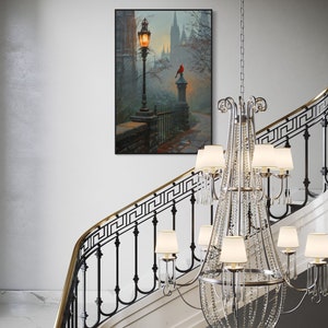 Gothic Cathedral and Red Cardinal Bird Art Print, Mystical Canvas Art ...