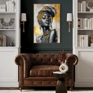 Luxury Black and Gold African Queen Art Print - Afrocentric Decor for ...