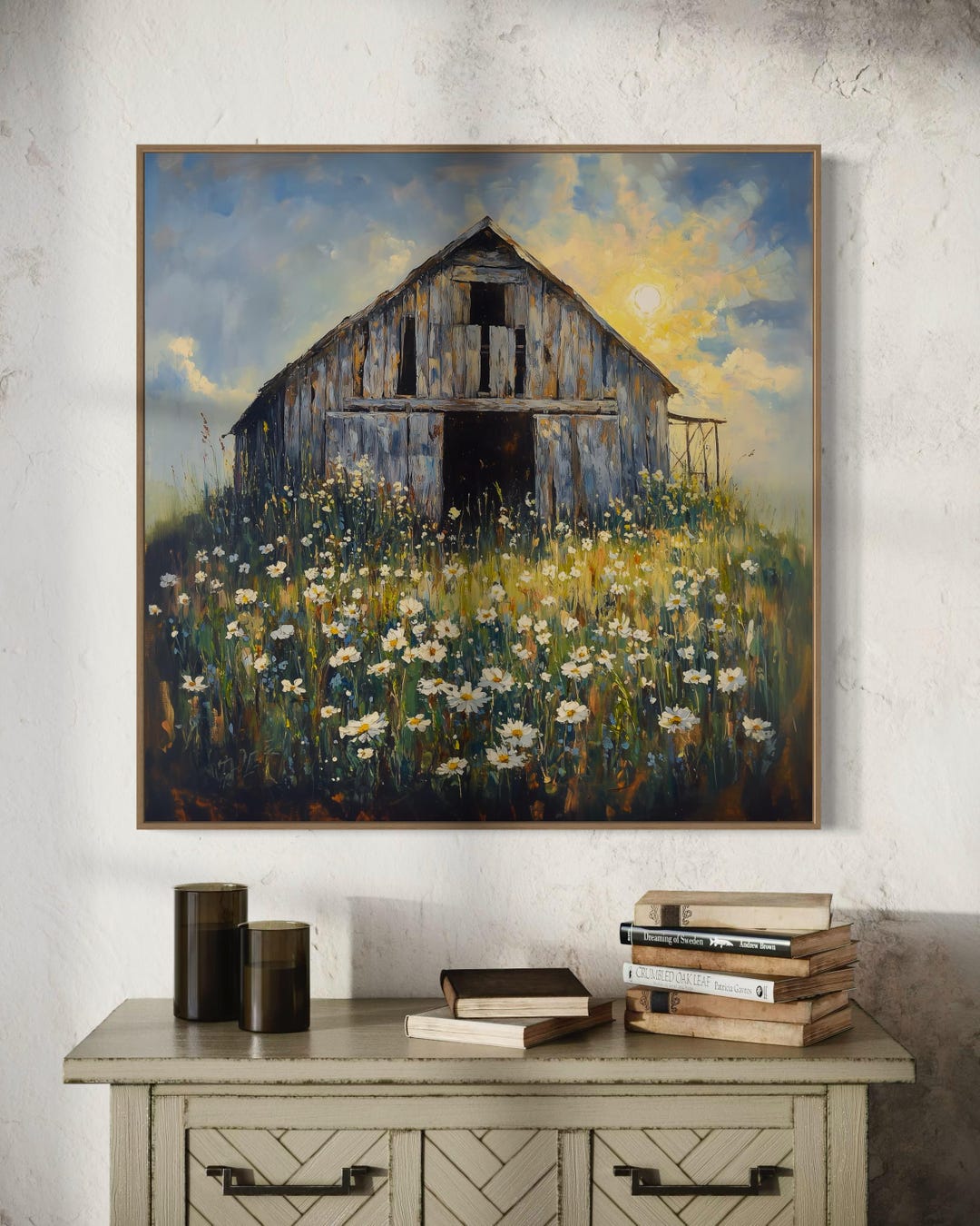 Rustic Barn & Wildflower Canvas – Farmhouse Wall Art, Golden Hour ...