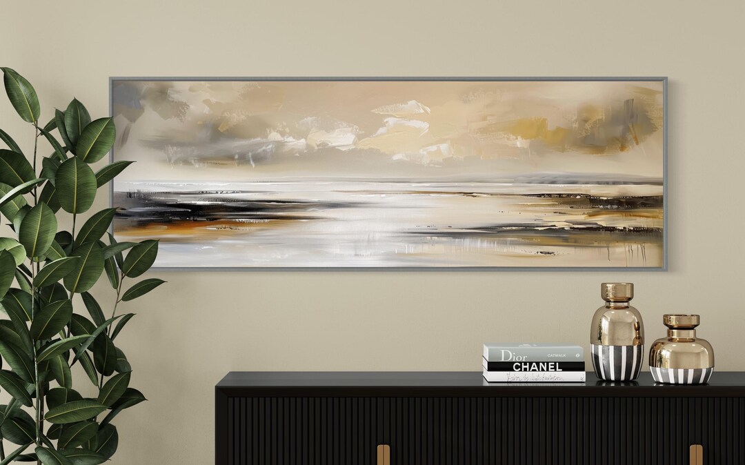 Calming Coastal Wall Art – Neutral Ocean Panoramic Print for Beach ...