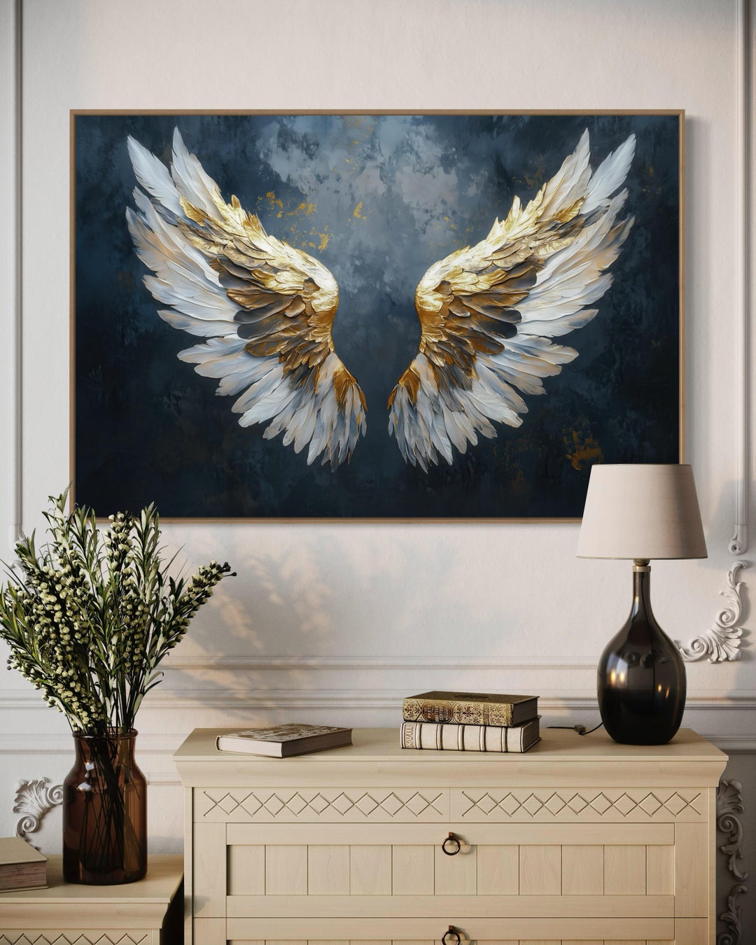 Elegant Golden Angel Wings Canvas - Peaceful Modern Abstract Art for ...