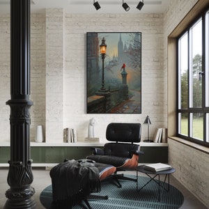 Gothic Cathedral and Red Cardinal Bird Art Print, Mystical Canvas Art ...