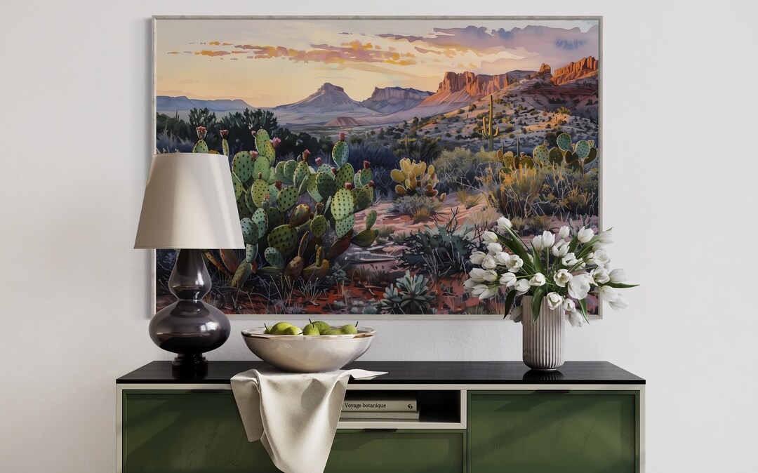 Rustic Arizona Sunset Art – Desert Cactus Landscape Print, Southwest ...