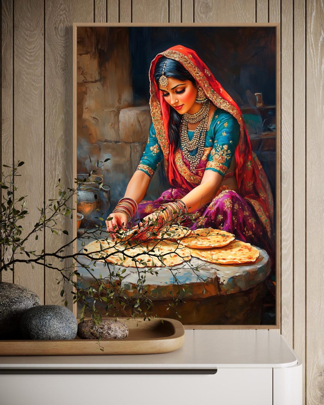 Indian Woman Art Print – Roti Making Painting, Cultural Kitchen Wall ...