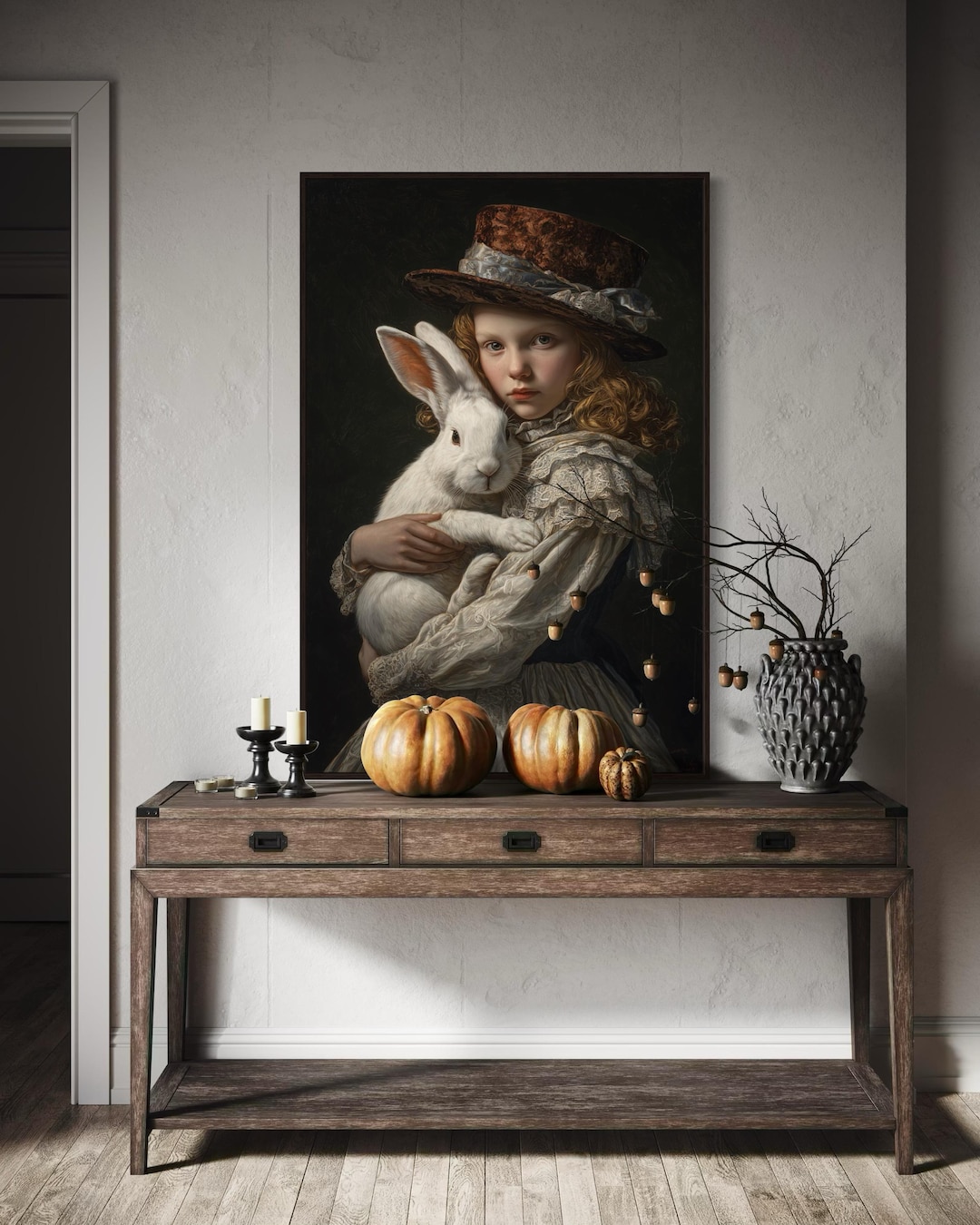 Victorian Girl With Rabbit Art Print – Vintage Portrait Painting ...