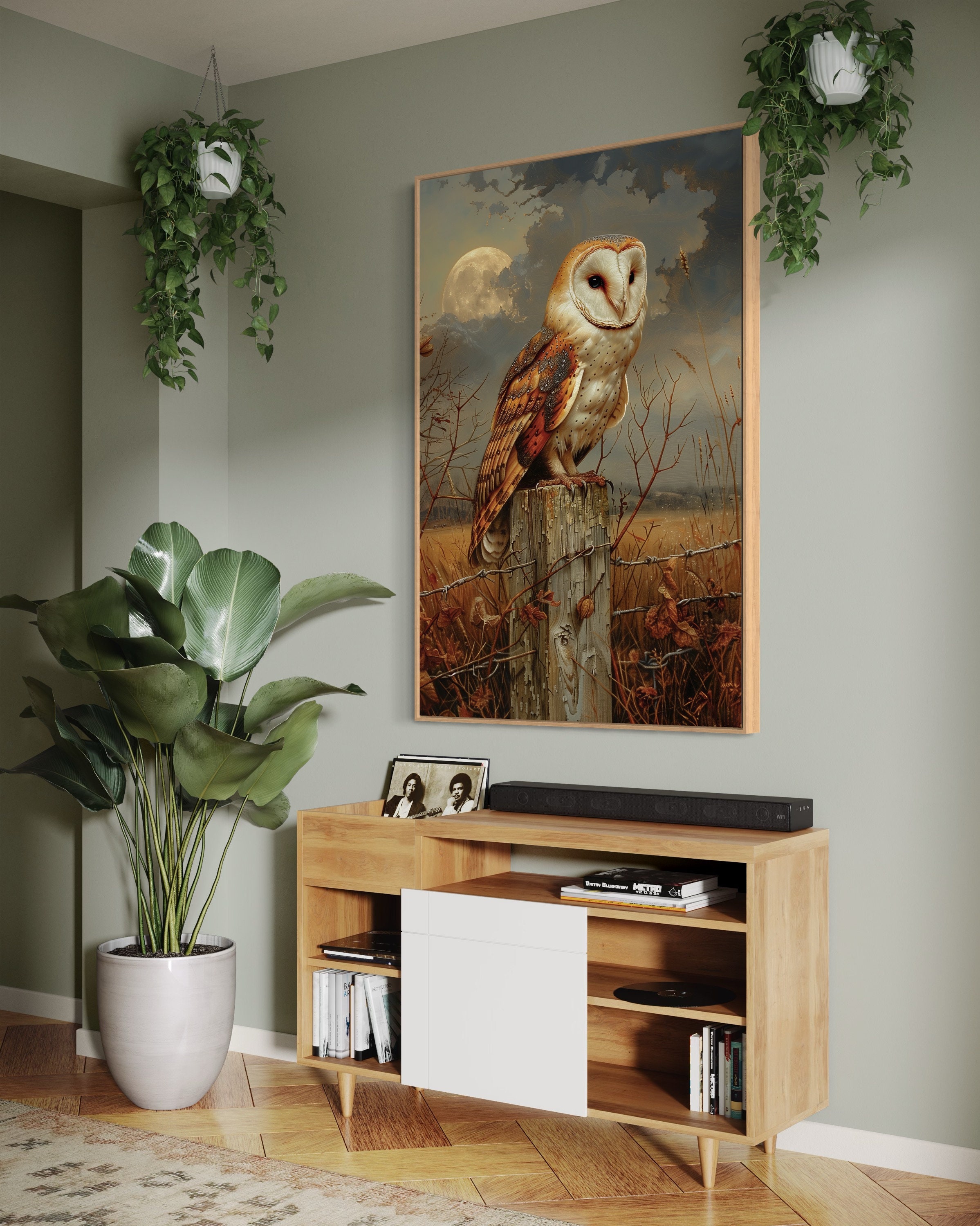 Moonlit Guardian: Barn Owl and Full Moon Print - Serene Owl Artwork for ...