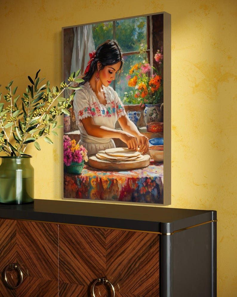 Mexican Kitchen Wall Art - Vibrant Tortilla-making Canvas Print, Rustic ...