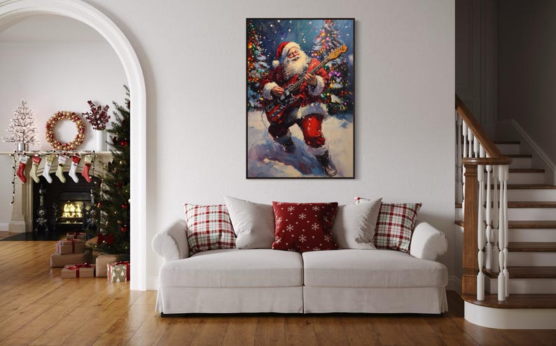 Rocking Santa Claus Wall Art - Festive Christmas Canvas Print With ...
