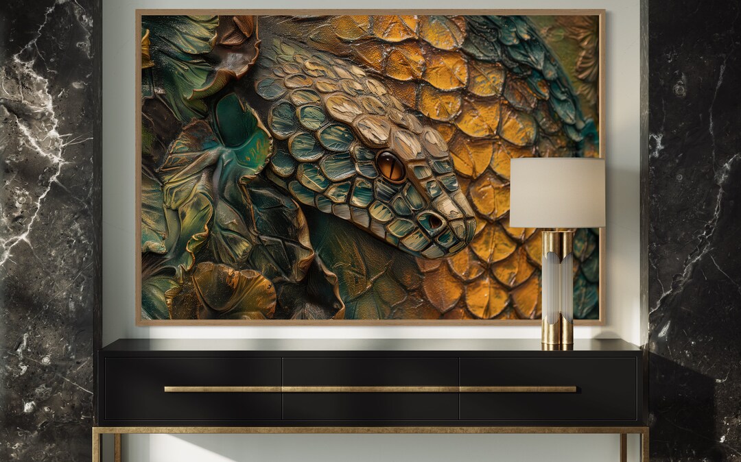 Black and Gold Snake Print - Abstract Serpent Print on Large Canvas ...