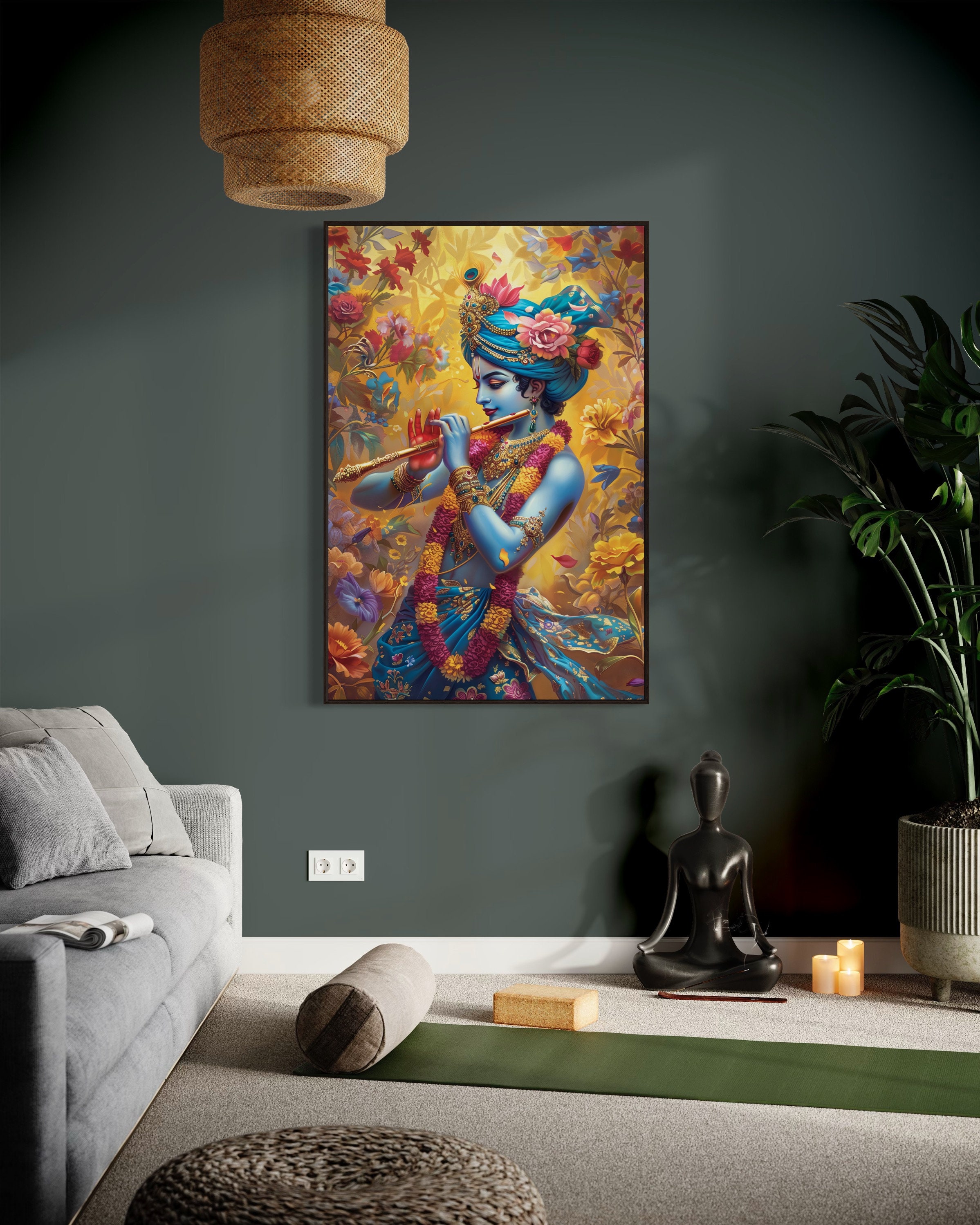 Divine Melody: Lord Krishna Canvas Art Spiritual Poster for Meditation ...