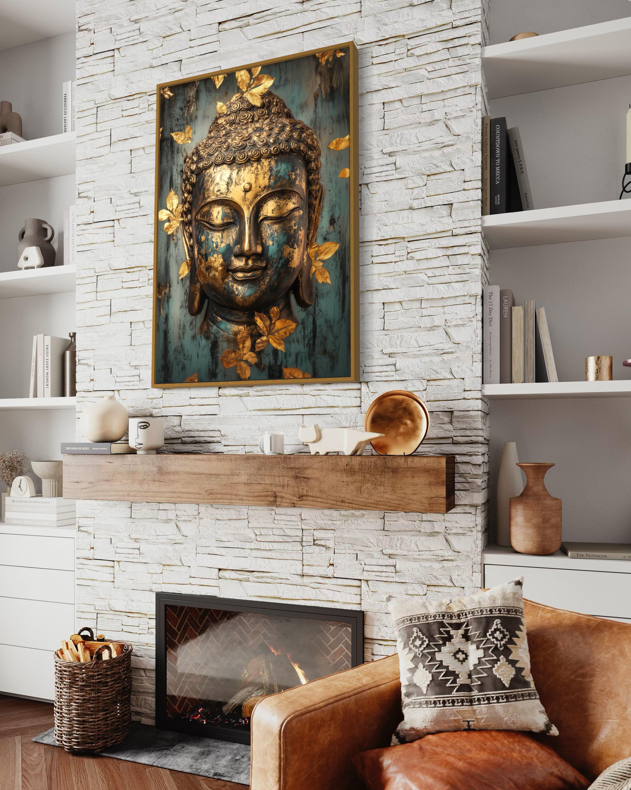 Gold Buddha Among Fall Leaves - Buddha Wall Art for Yoga Studio Decor ...