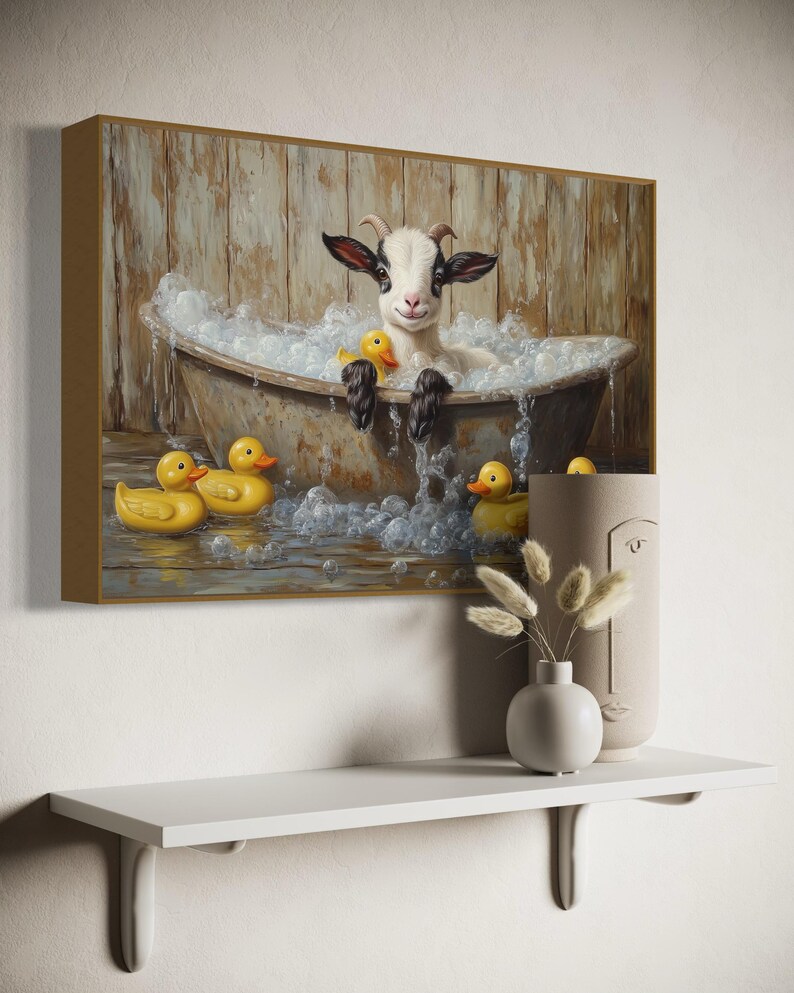 Goat in Bubble Bath Art Print – Funny Farmhouse Bathroom Decor, Cute ...