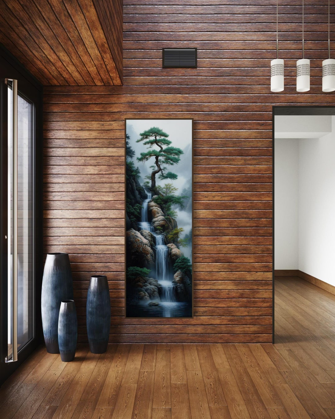 Zen Waterfall Wall Art - Tall Vertical Japanese Landscape Print With ...