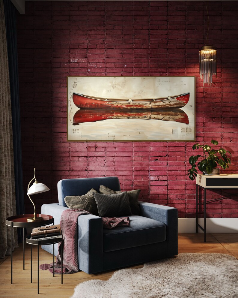 Vintage Canoe Art - Rustic Wall Decor, Relaxing Nautical Print for Lake ...