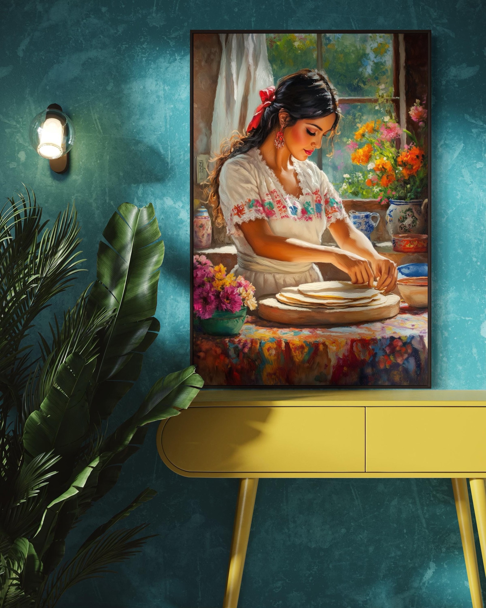 Mexican Kitchen Wall Art - Vibrant Tortilla-making Canvas Print, Rustic ...