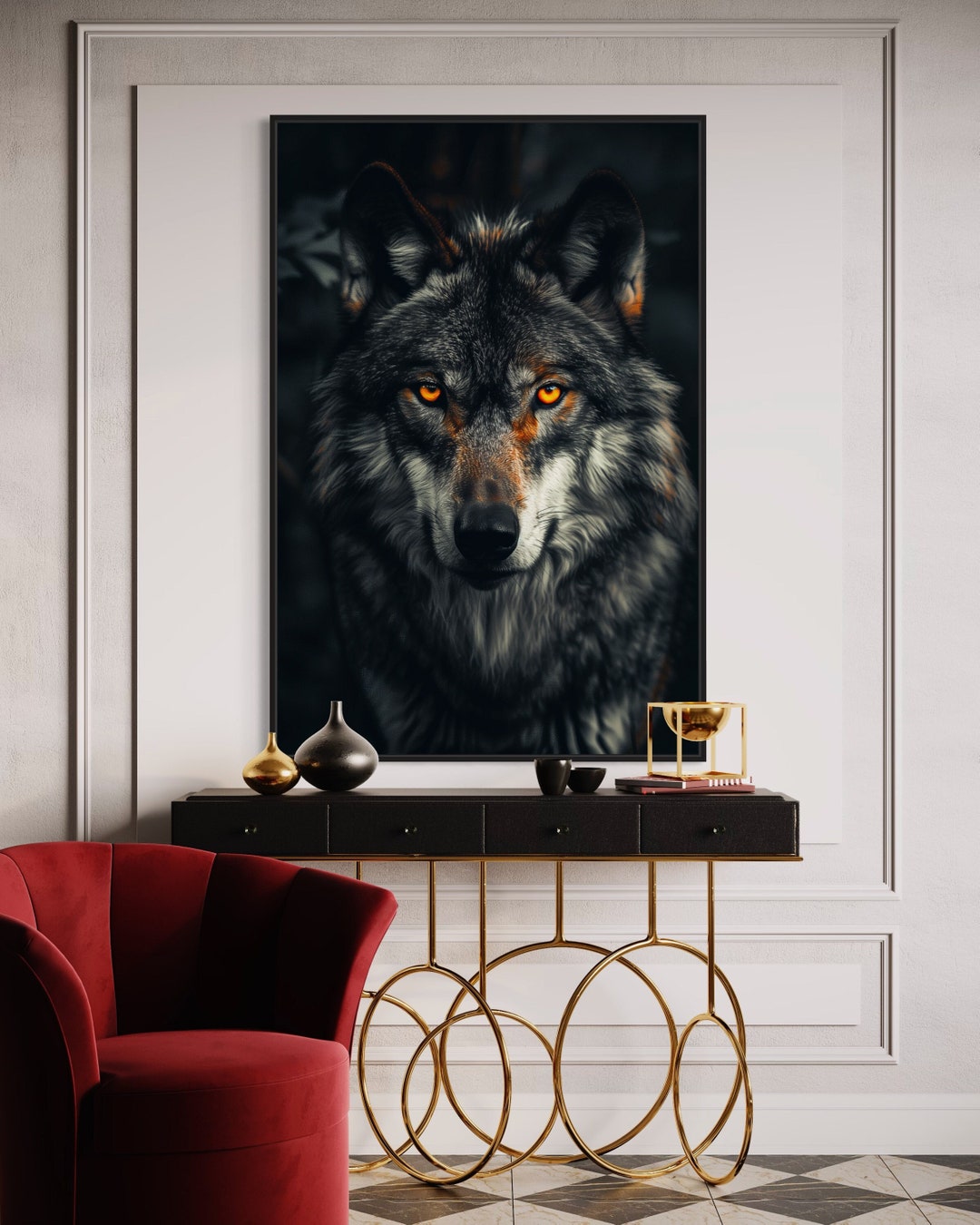 Gray Wolf Stare - Hyperrealistic Grey Wolf Print, Intense Wild Animal ...