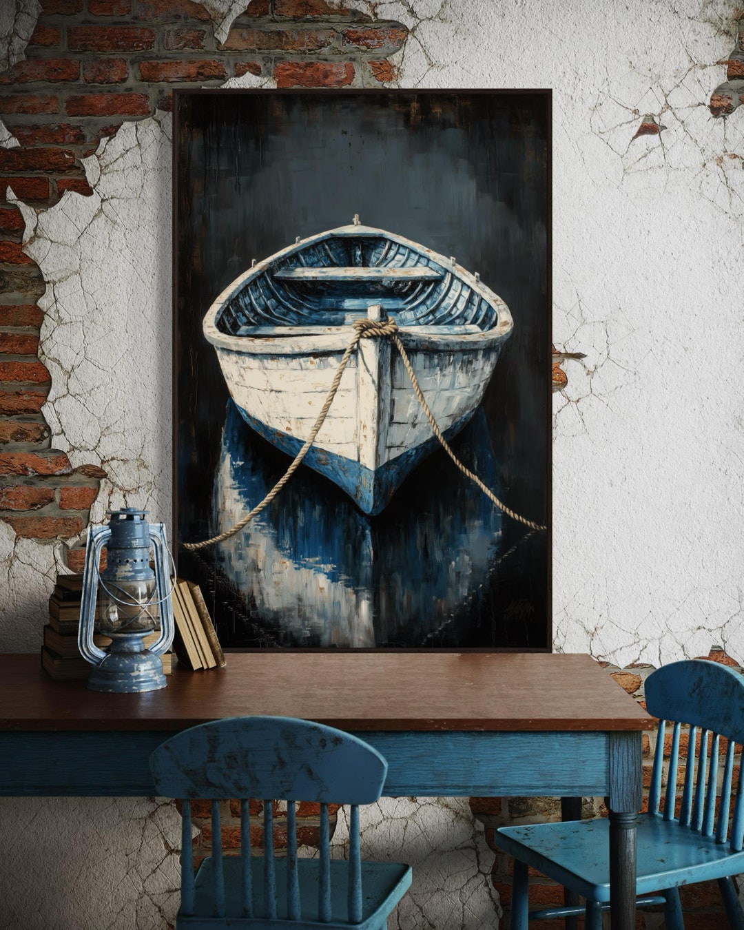 Charming Rowing Boat Art – Rustic Coastal Decor for Beach House or Lake ...