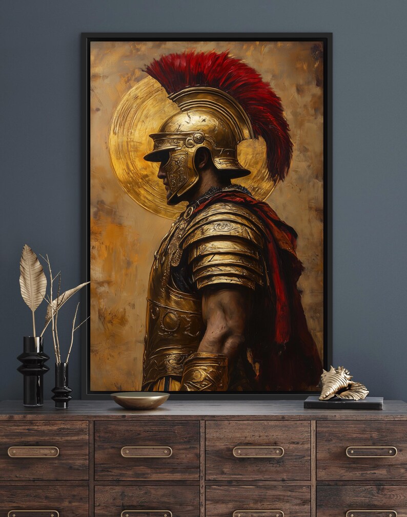 Roman Soldier Art Print – Golden Armor Gladiator Canvas, Ancient ...