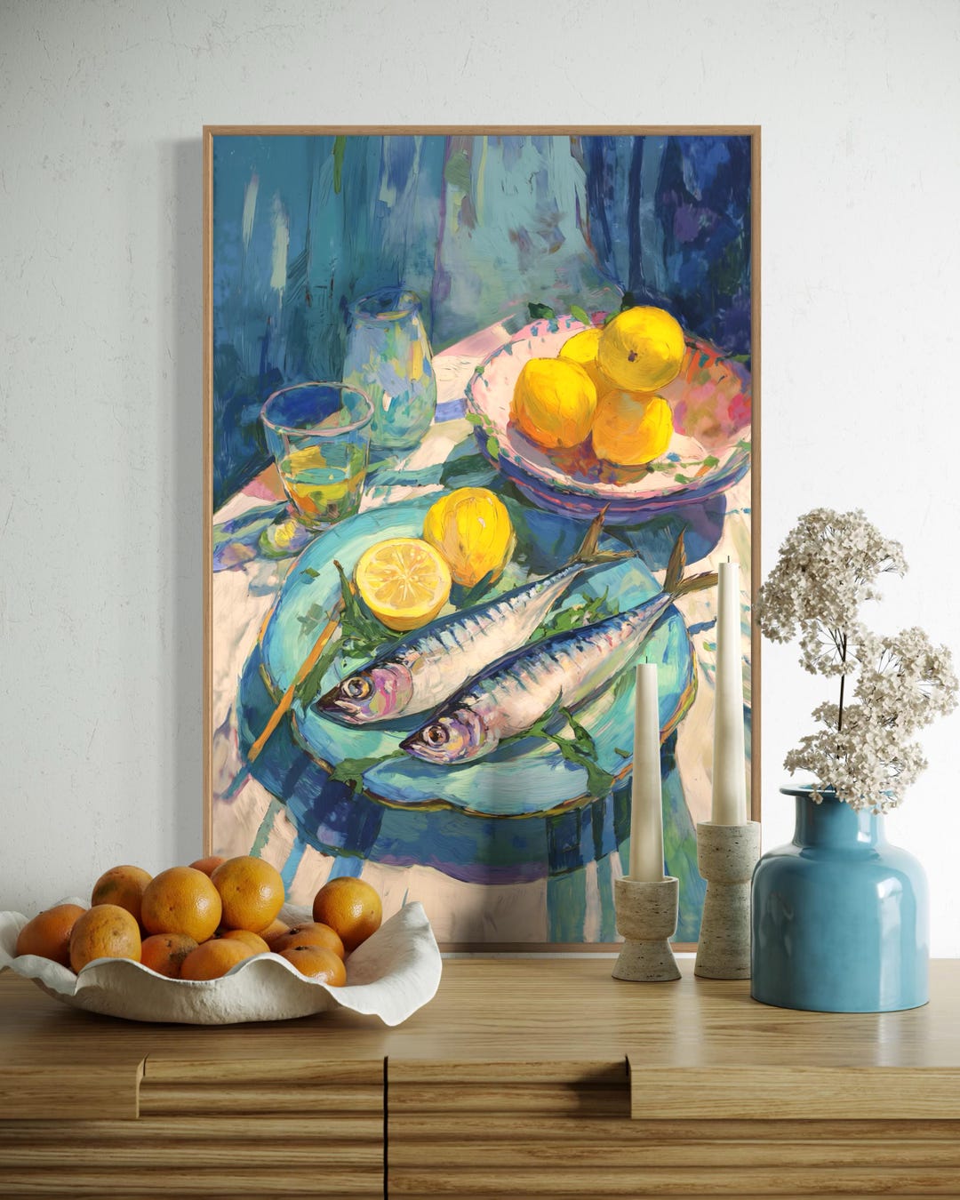 Mediterranean Still Life Art Print – Fish and Lemon Kitchen Wall Decor ...